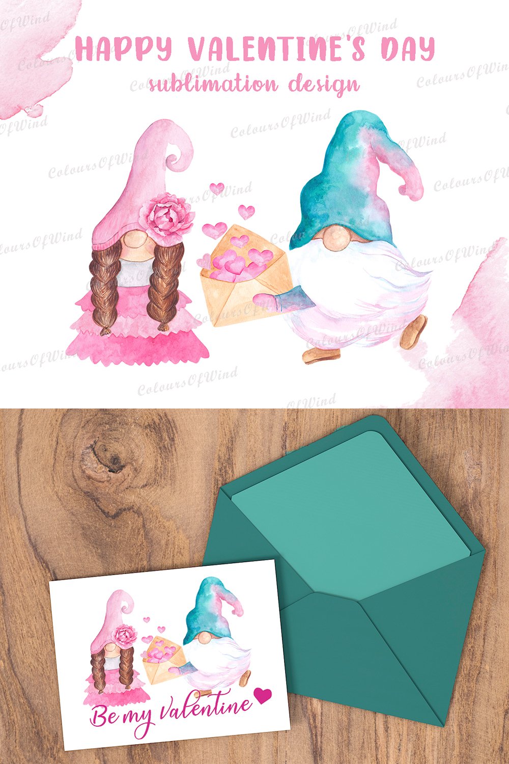 Watercolor Valentine Gnomes Sublimation| Valentine's Day PNG