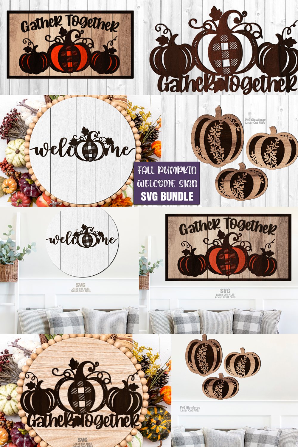 Fall Pumpkin Sign SVG Bundle Laser Cut Files | Welcome Sign