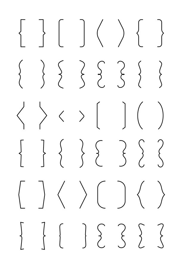 Bracket set. Square, round and angle, curly brace brackets i