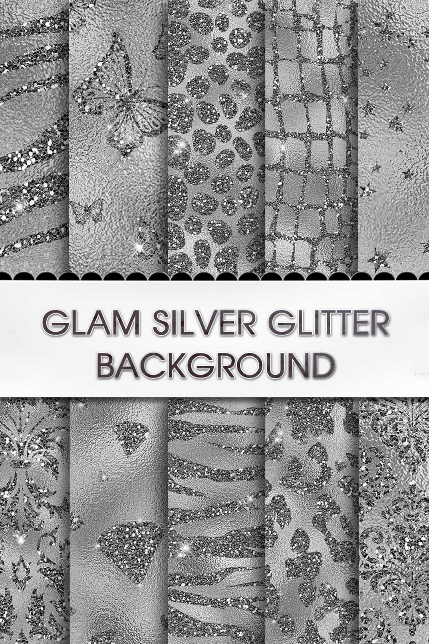 Silver Glitter Digital Paper, butterfly tiger cheetah zebra