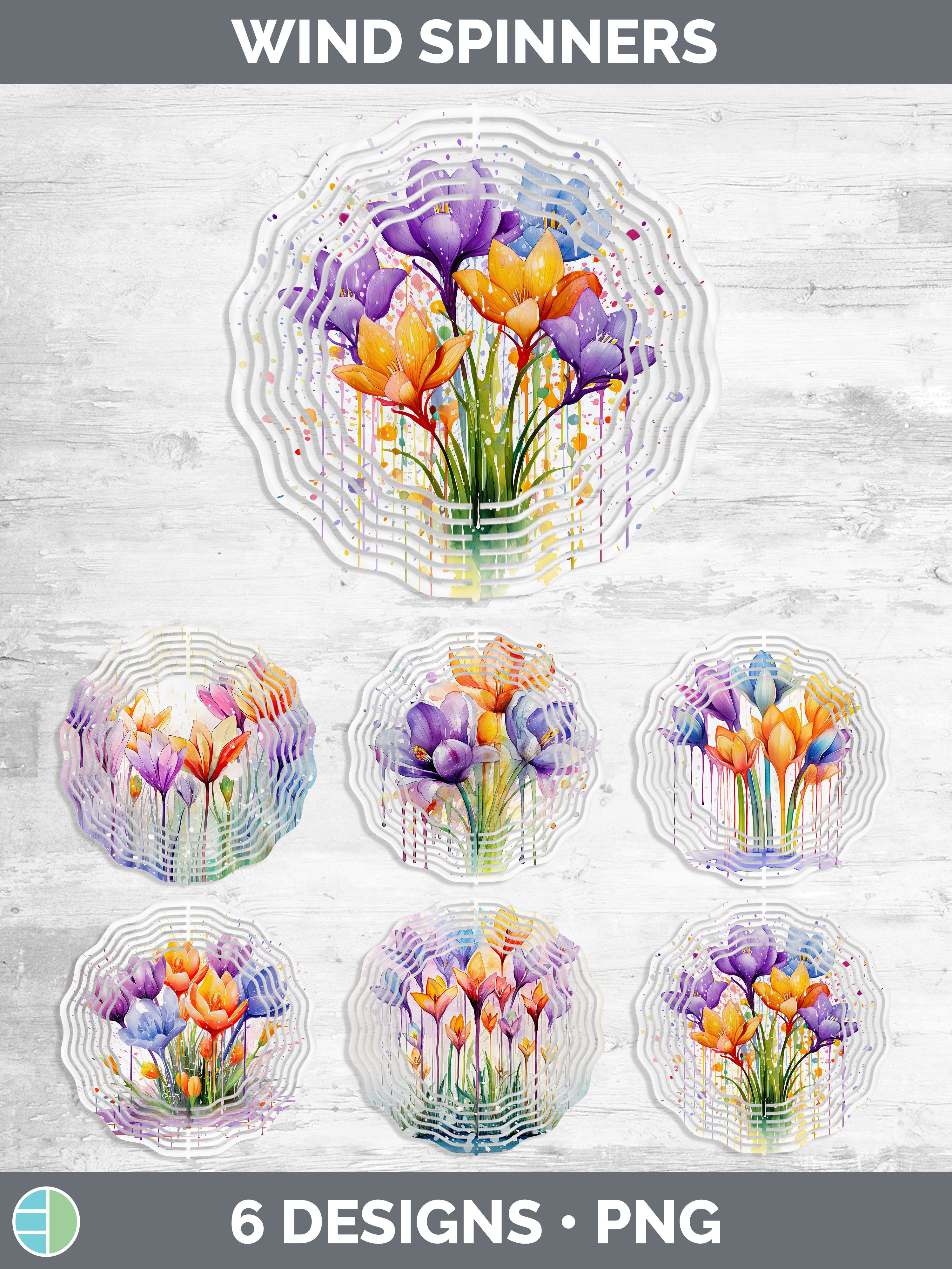 Splat Rainbow Crocus Flowers Wind Spinner | Bundle Spinner D