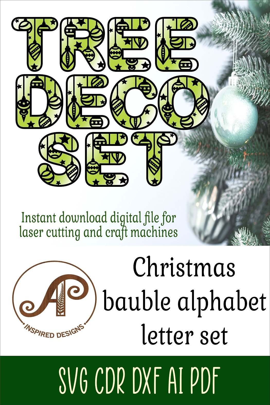 Christmas bauble letters alphabet set. 32 layered letter