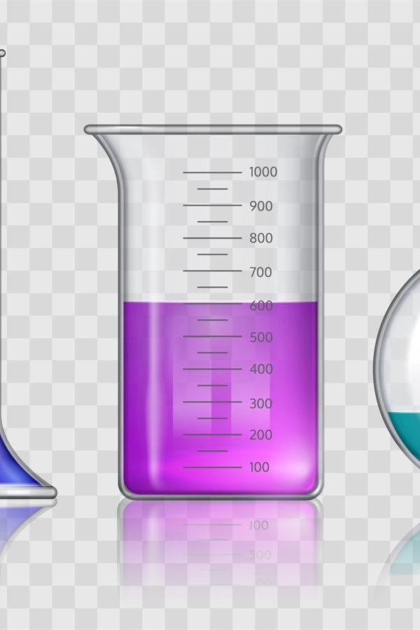 Beaker with chemicals. Realistic 3D laboratory glass equipme
