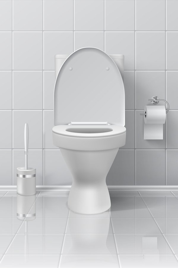 Realistic toilet. 3D room interior mockup with white ceramic