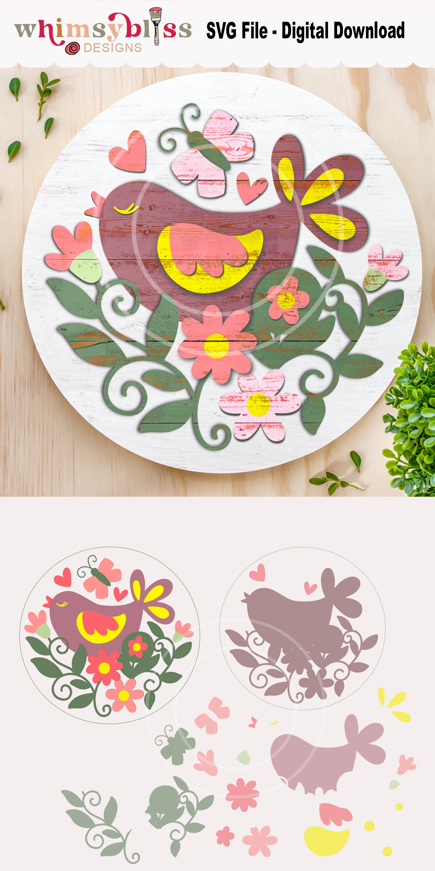 whimsical bird round sign svg