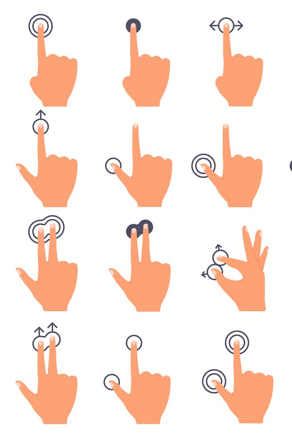 Hand touch screen. Touch swiping interface, hands tap