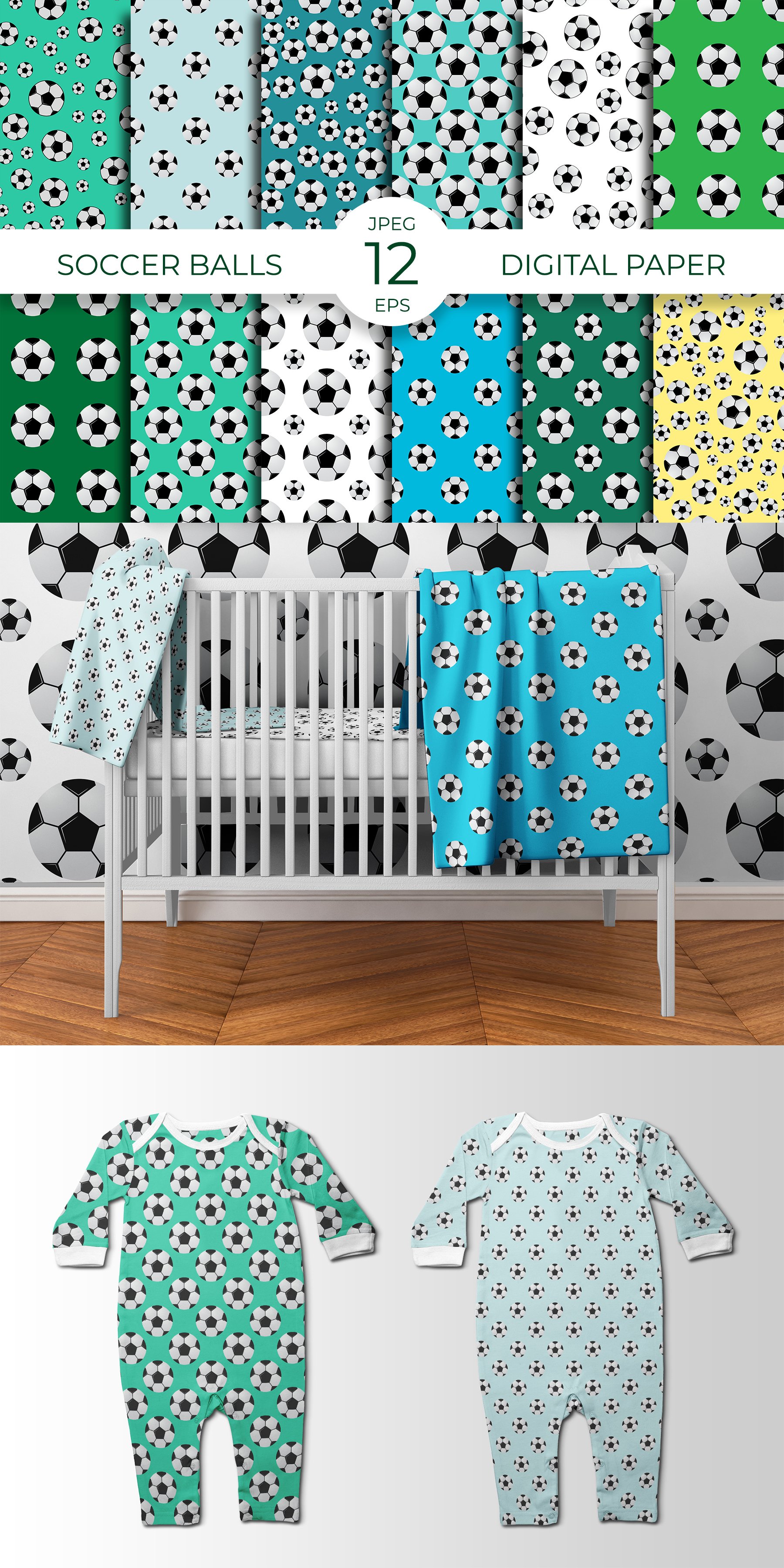 Soccer Balls Digital Paper Bundle. Sport Seamless Pattern