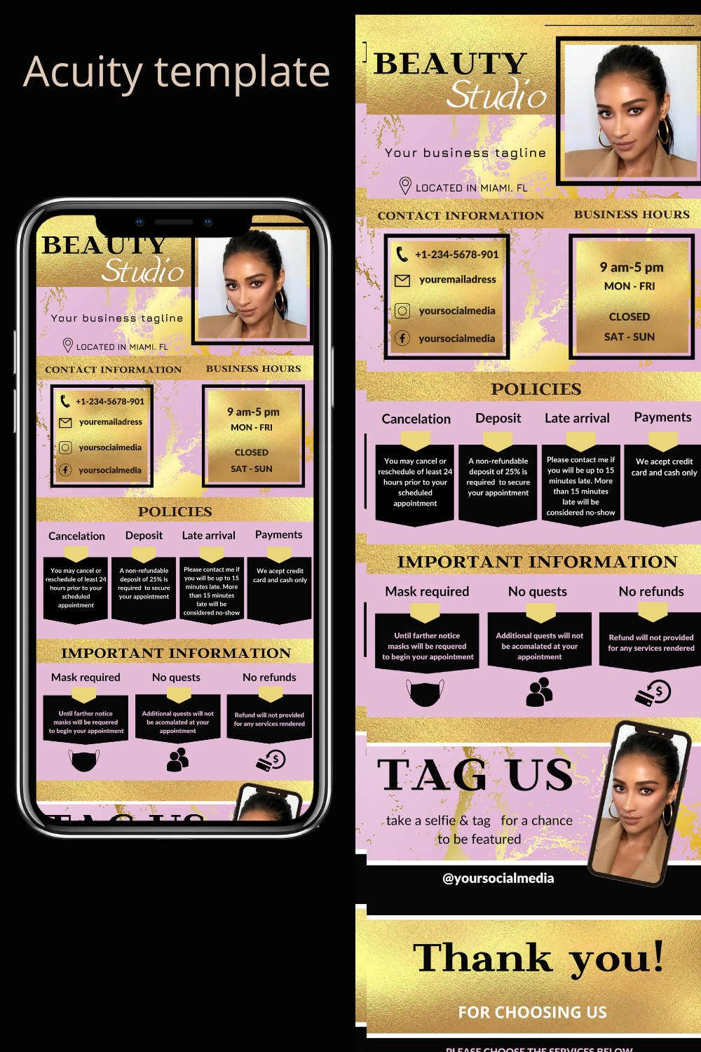 Acuity site design Pink Gold, acuity template hair extension