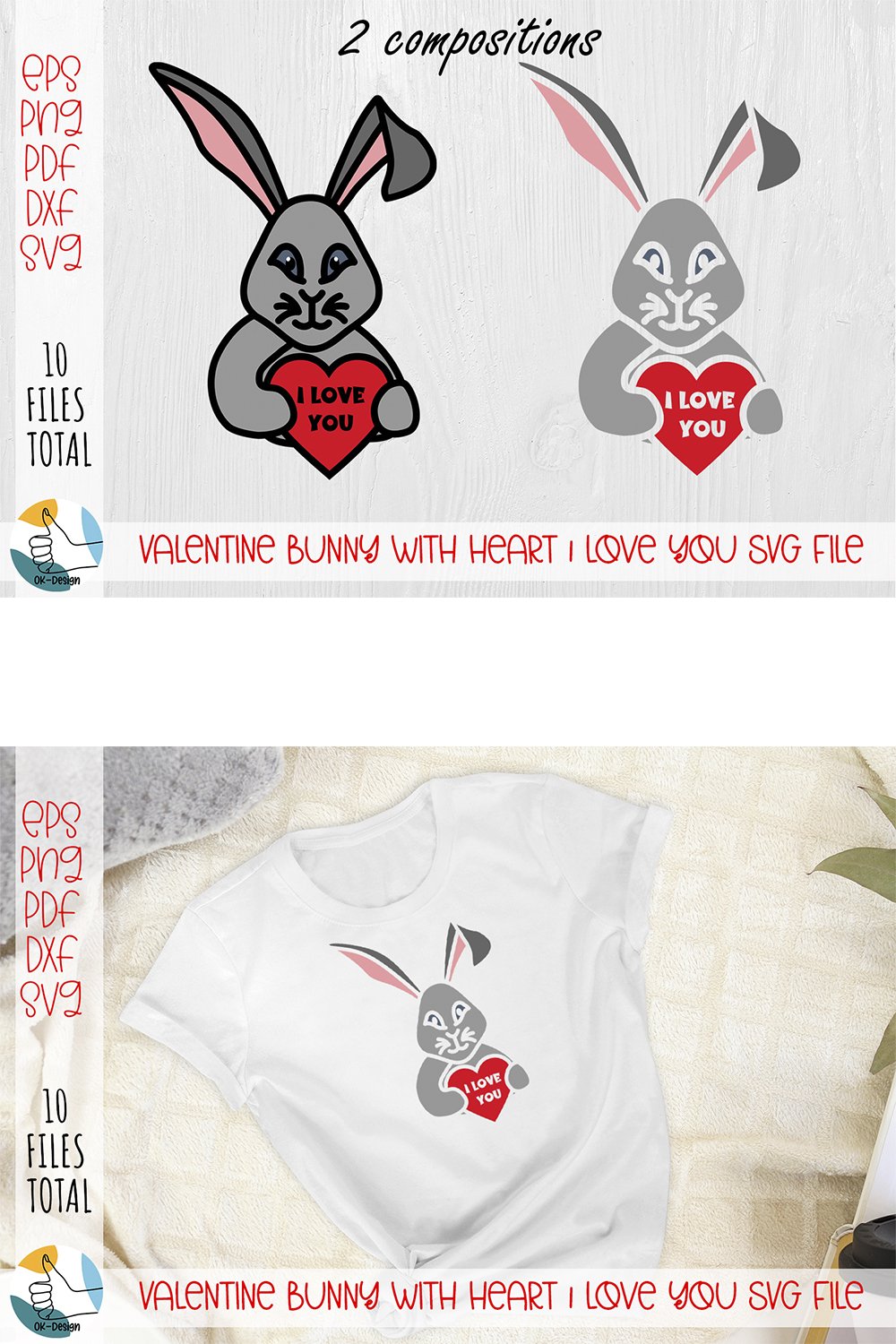 Valentine bunny with heart I love you SVG file.