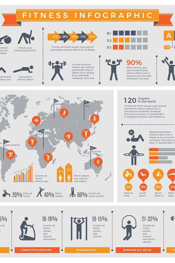 Fitness infographic. Sport lifestyle healthy people making e