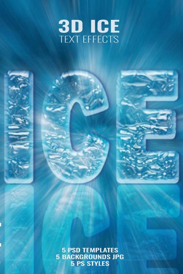 3D Ice - 5 Text Effects Templates PSD.