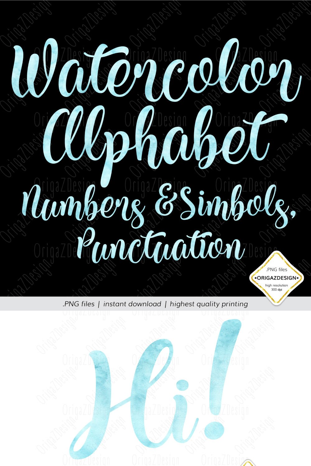 Blue Alphabet Watercolor, Watercolor letters and numbers