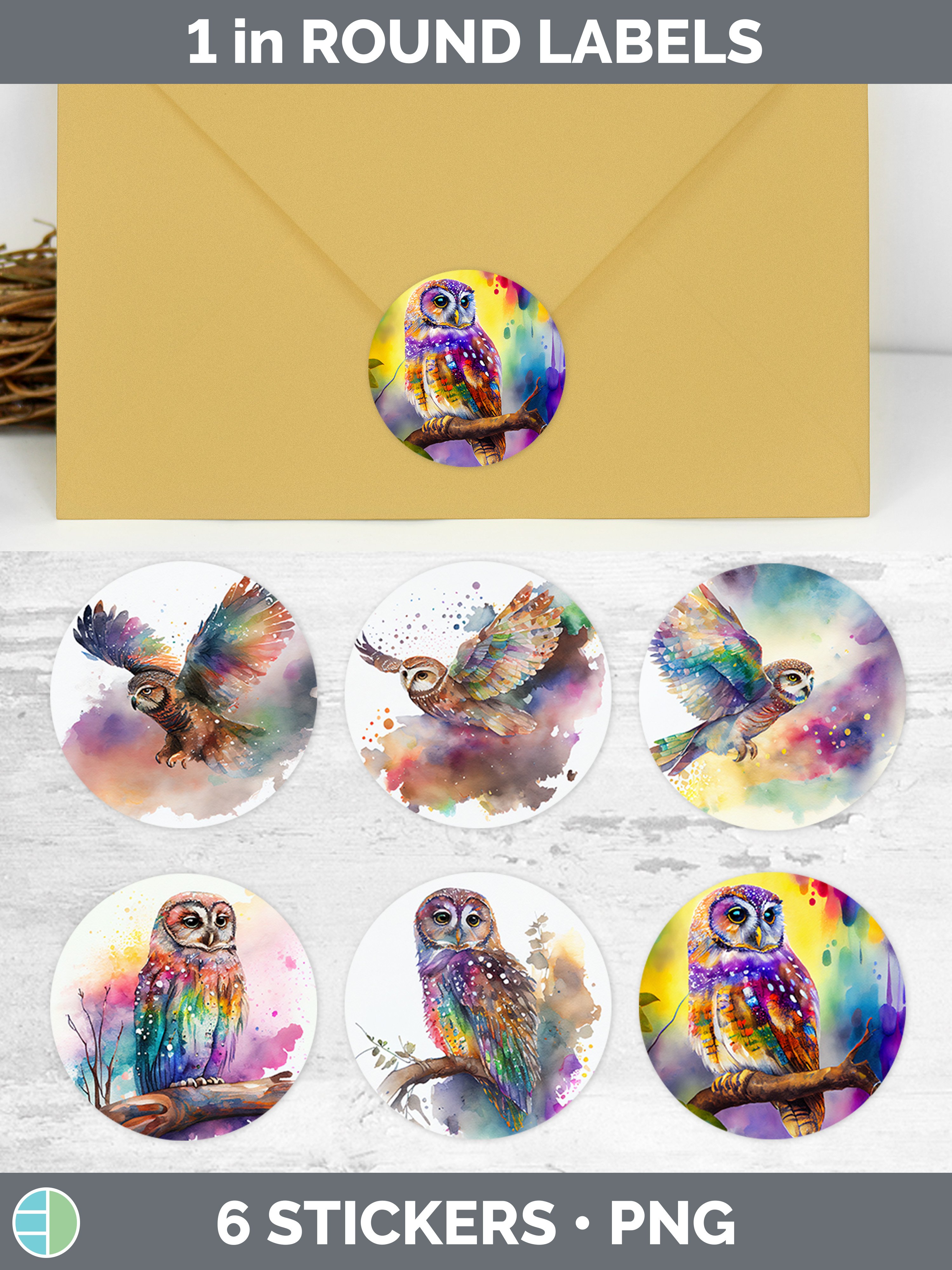 Rainbow Pearl-spotted Owl Stickers | Round Labels Designs Bu