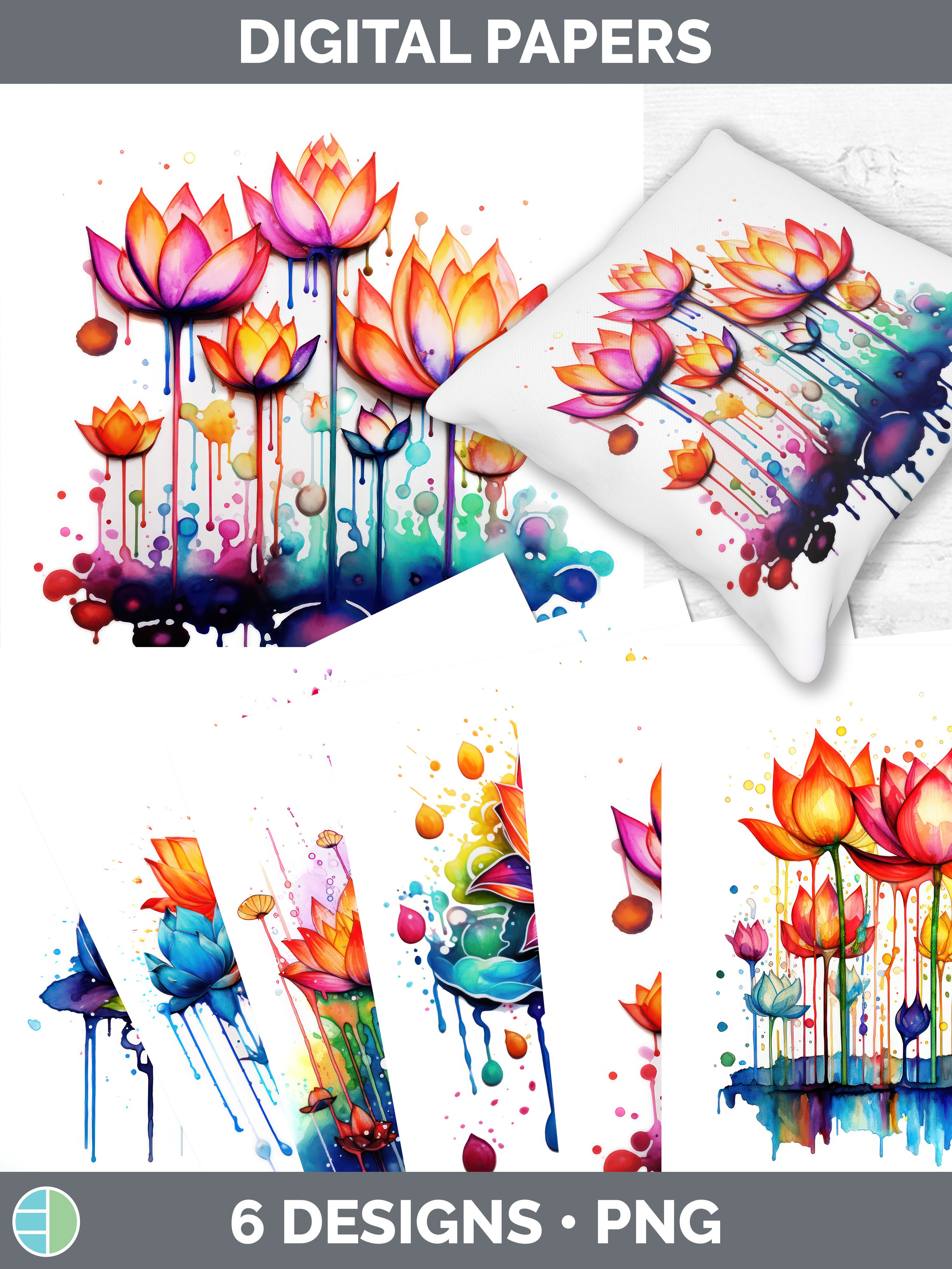 Rainbow Lotus Flowers Paper Backgrounds | Digital Scrapbook
