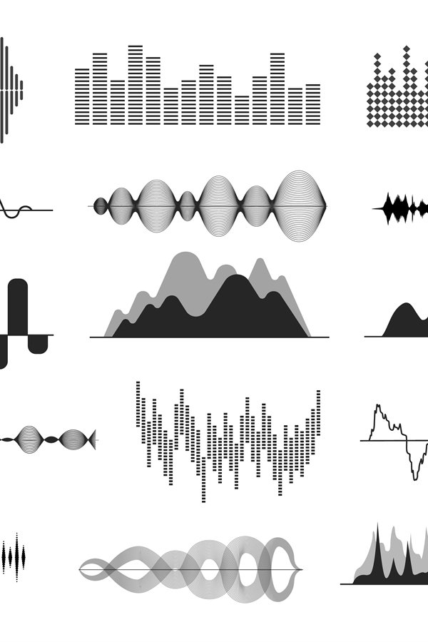Sound waves. Music wave, audio frequency waveform. Radio voi
