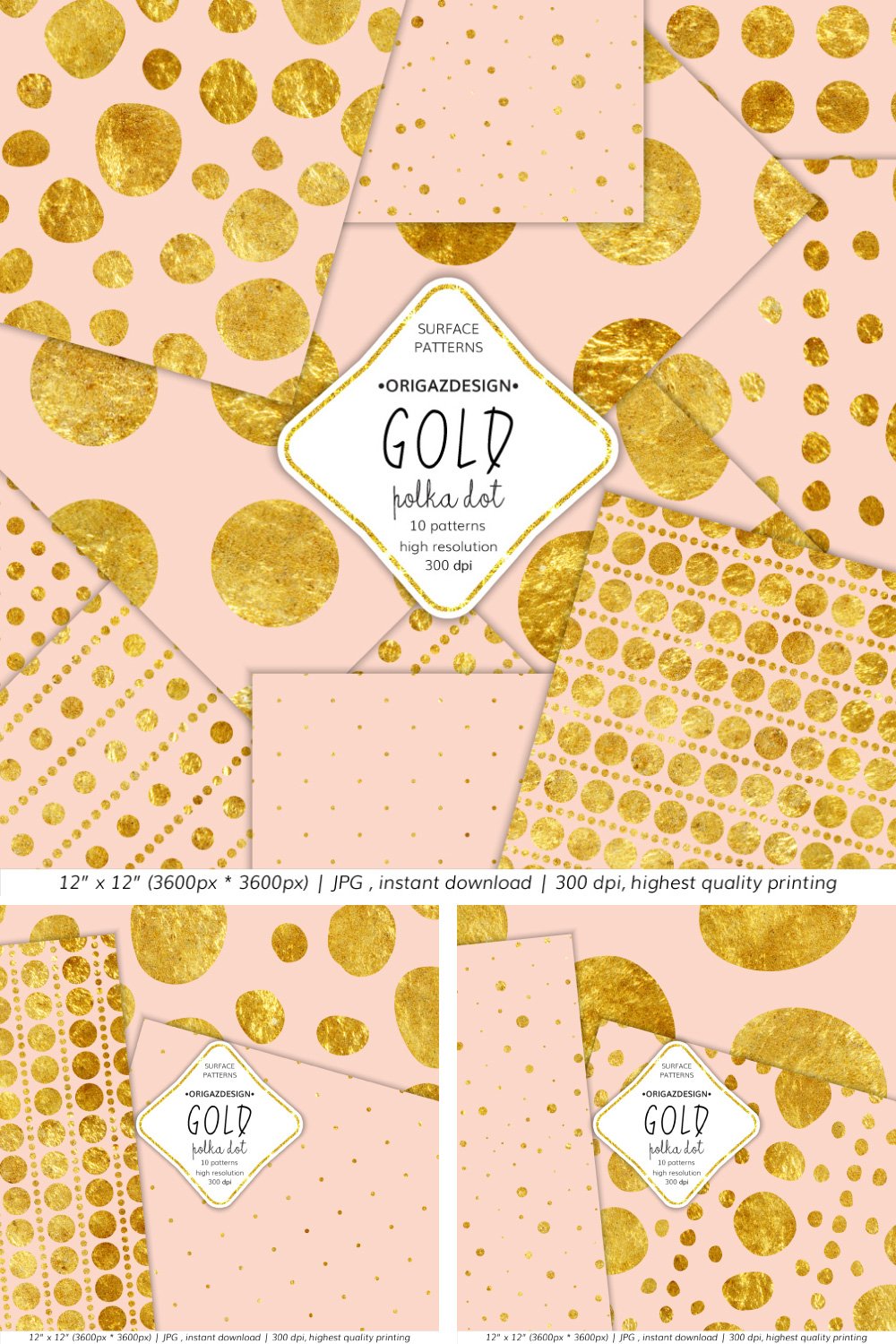 Blush Gold foil Polka dot Pink paper pack Seamless Pattern