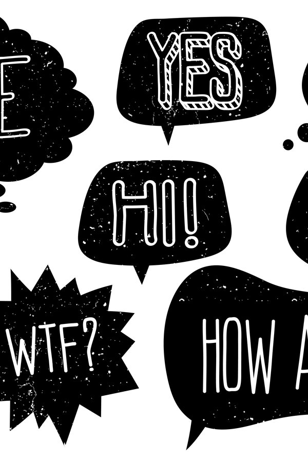 Grunge speech bubbles with hand drawn text vector set