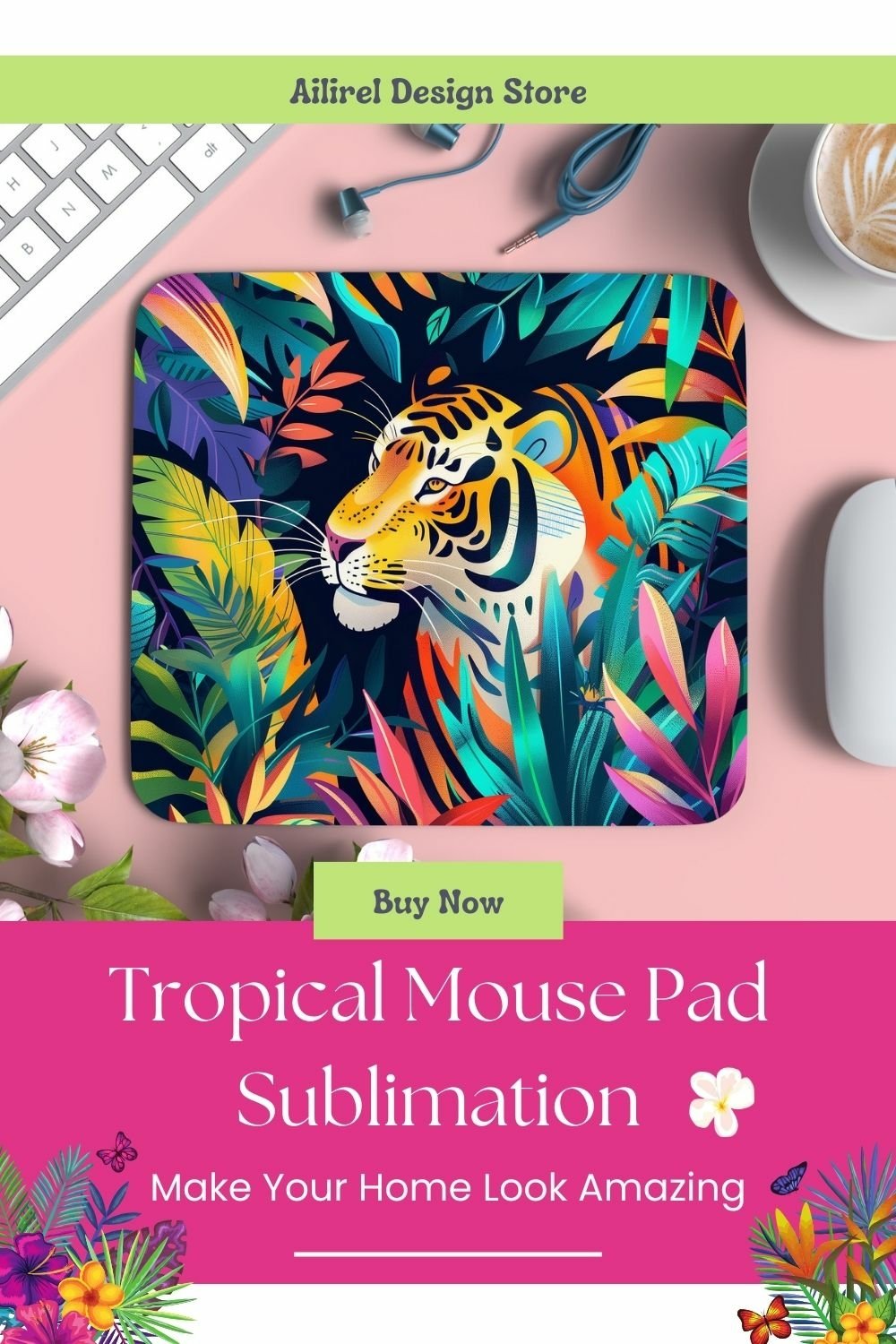 Colorful Tiger Mouse Pad Sublimation Design