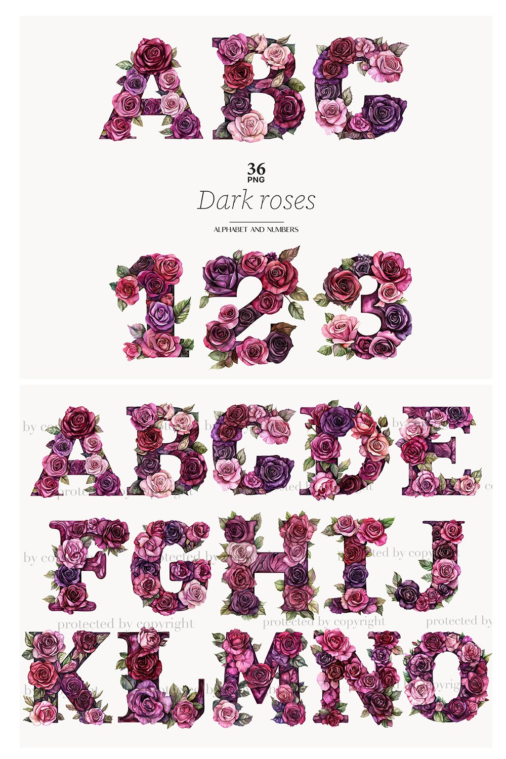 Dark Roses Alphabet Clipart | Gothic Letters