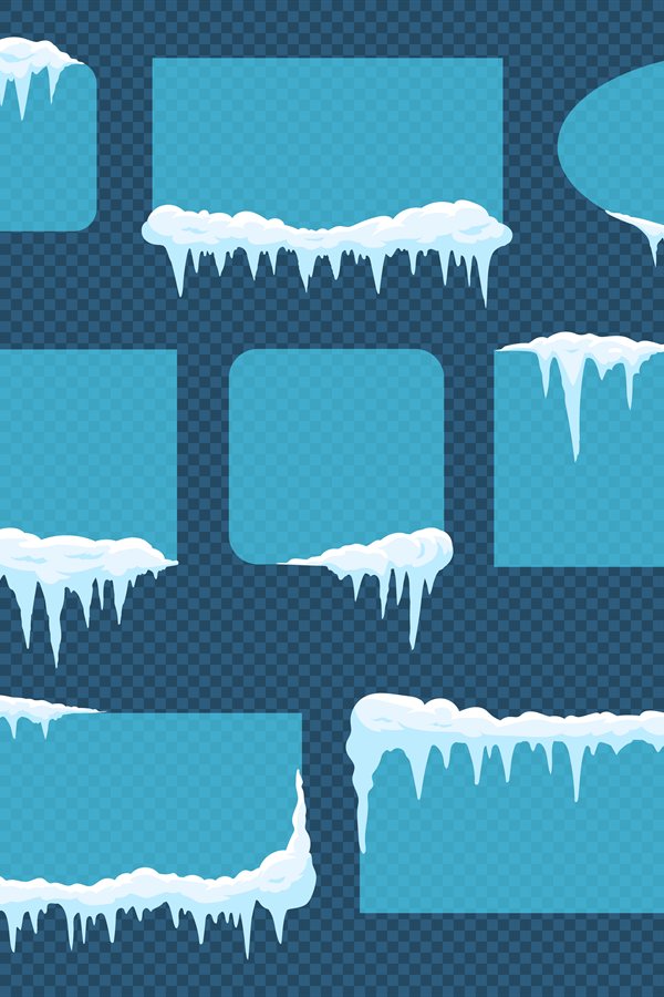 Frames with snow and ice. Frozen borders with snowflakes of