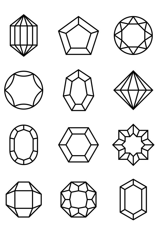 Gem line. Geometric gems diamonds precious jewels outline sh