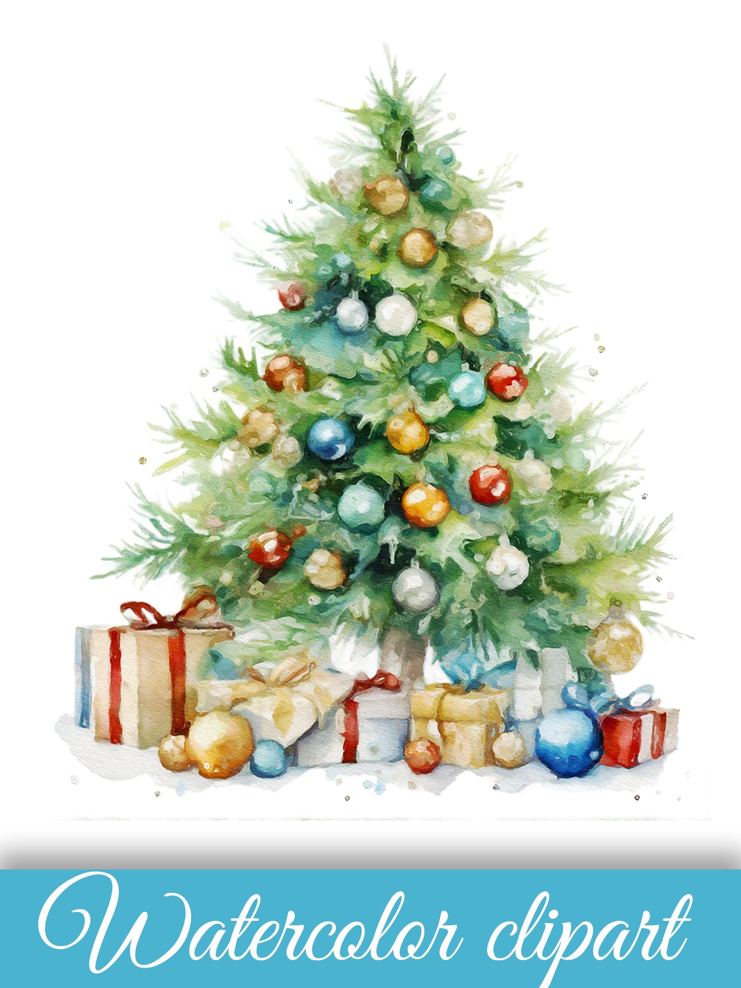Christmas Tree Sublimation Watercolor Clipart / (3020239)