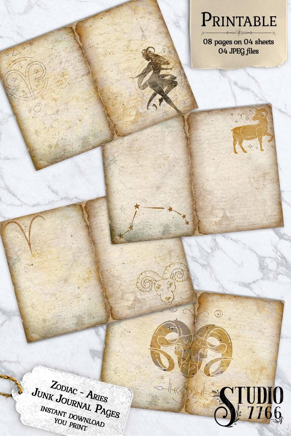 Aries Zodiac Junk Journal Pages