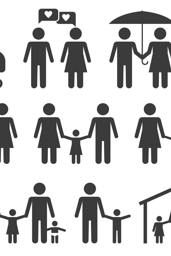 Family black icons. People group symbols. Mother and father