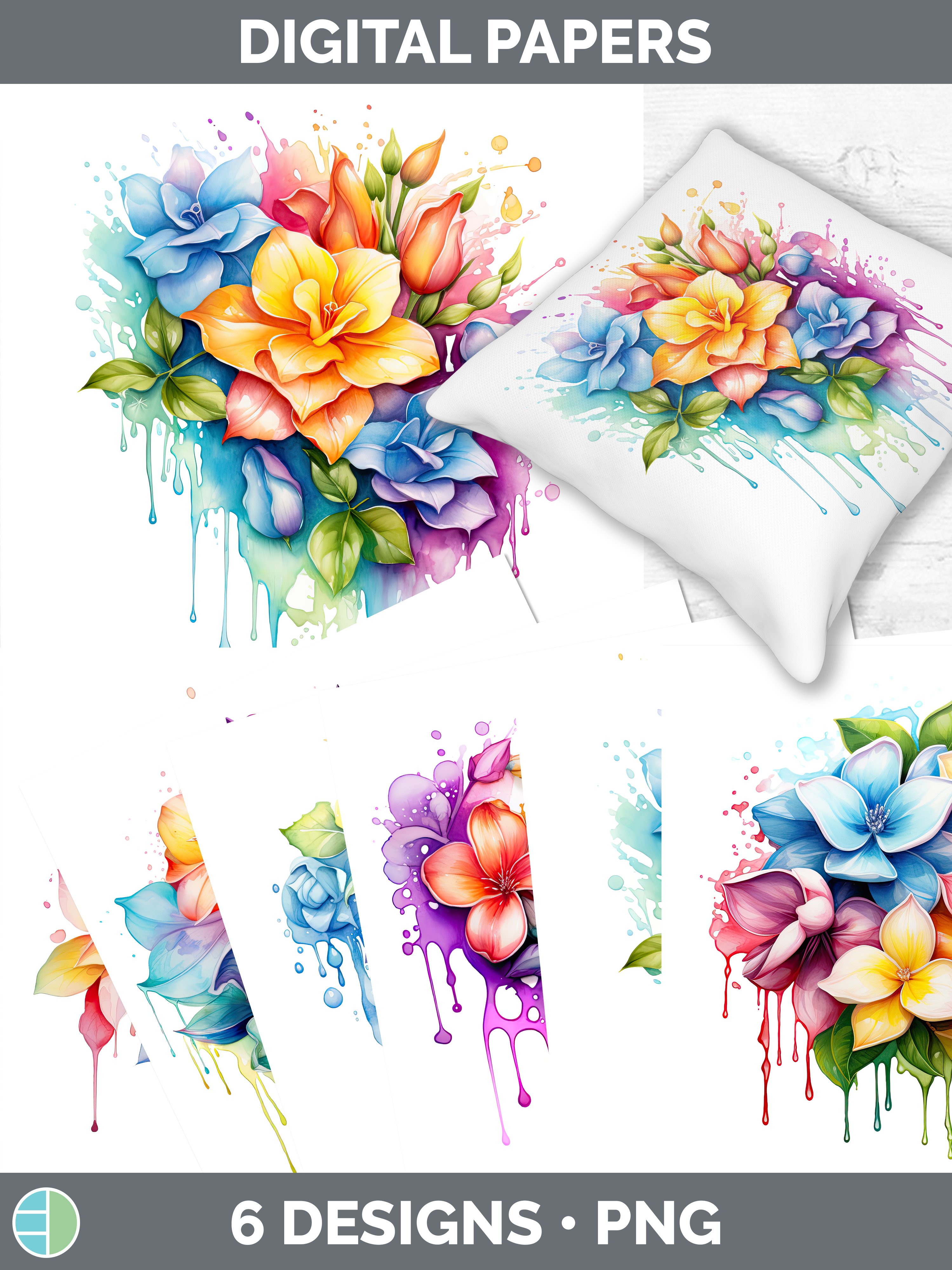 Splat Rainbow Gardenia Flowers Paper Backgrounds | Digital S
