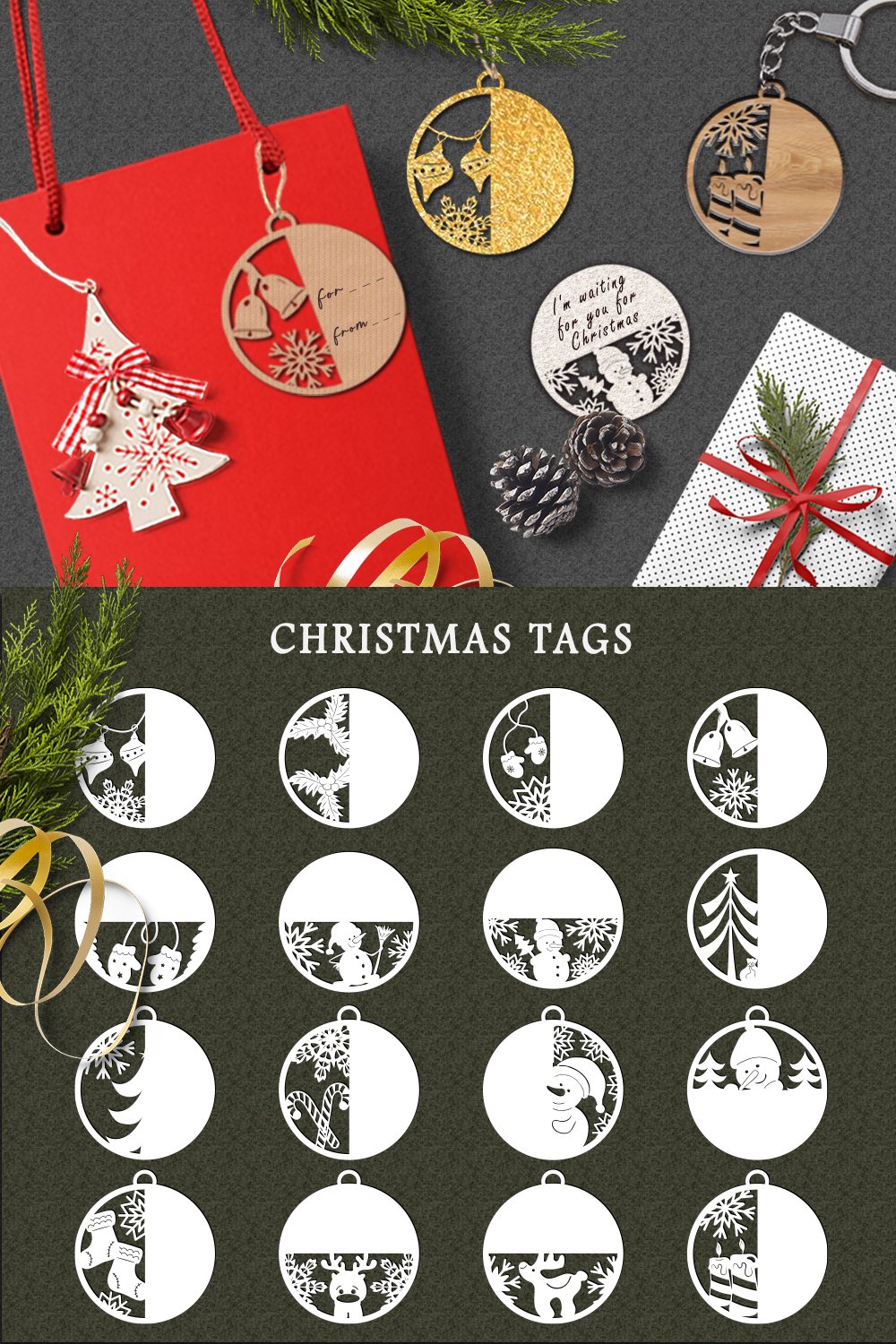 Round tags with christmas elements