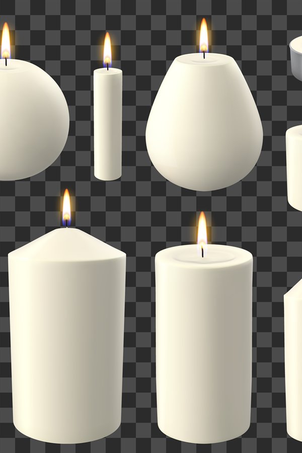 Realistic candles. Holidays candlelight, romantic and cozy