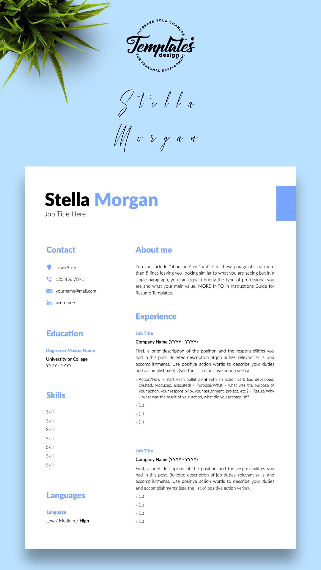Simple Resume CV Template for Word & Pages Stella Morgan