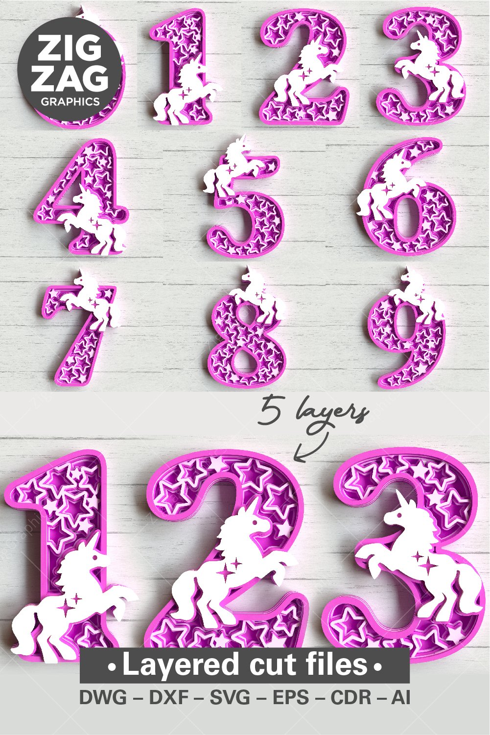 3D Layered Layered Numbers svg bundles cut file
