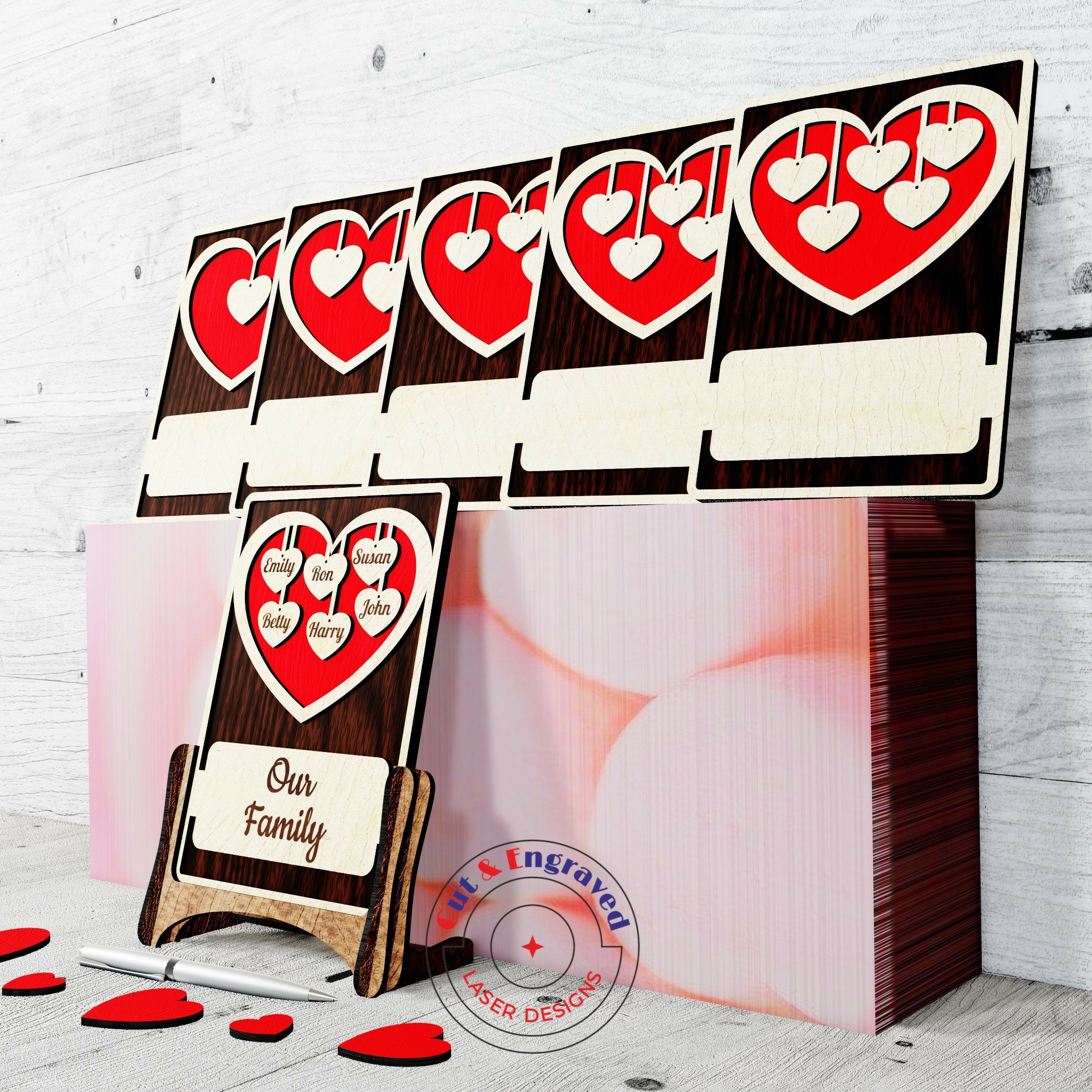 Valentines Family Member Sign and Holder, 6 styles. Vector.