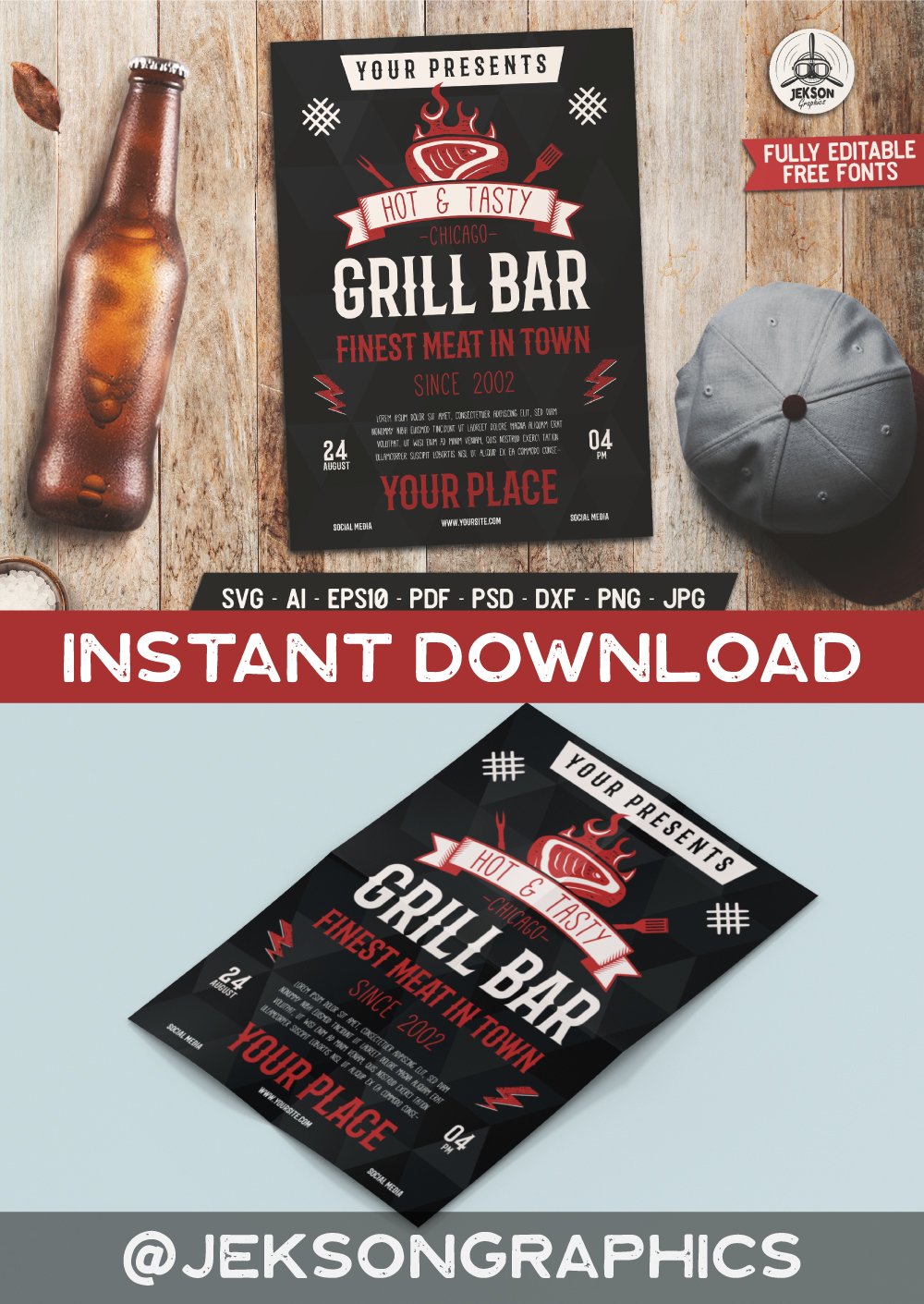 Grill Bar SVG Card Barbecue Flyer Template (1121201)