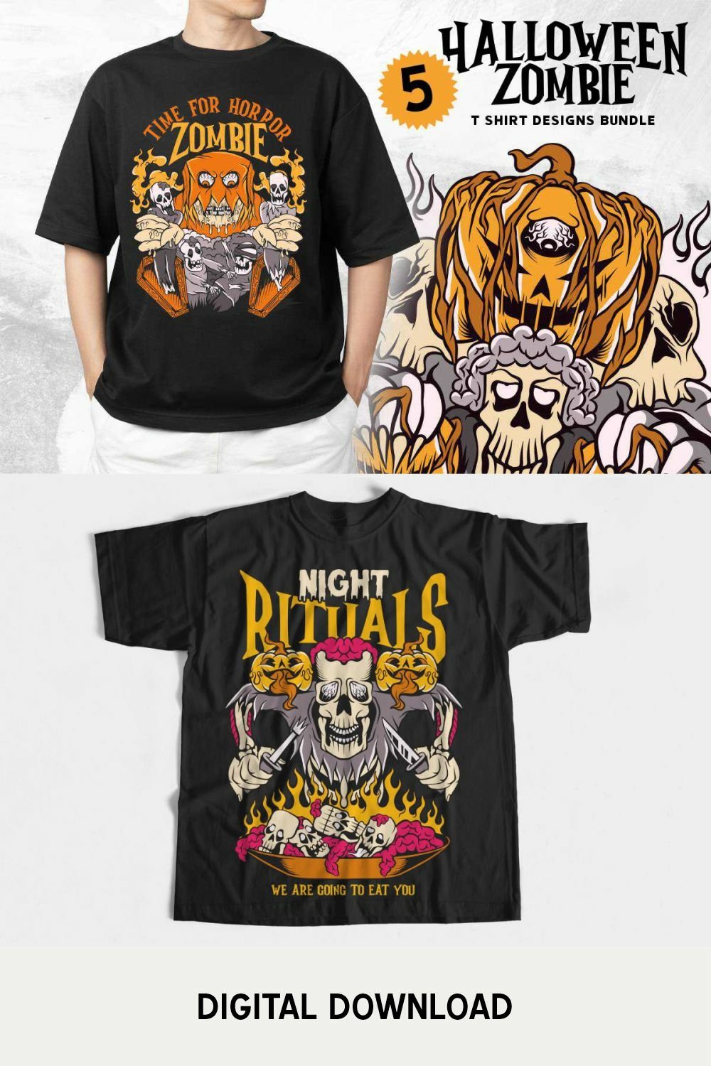 Halloween Zombie Vector T-shirt Designs Bundle
