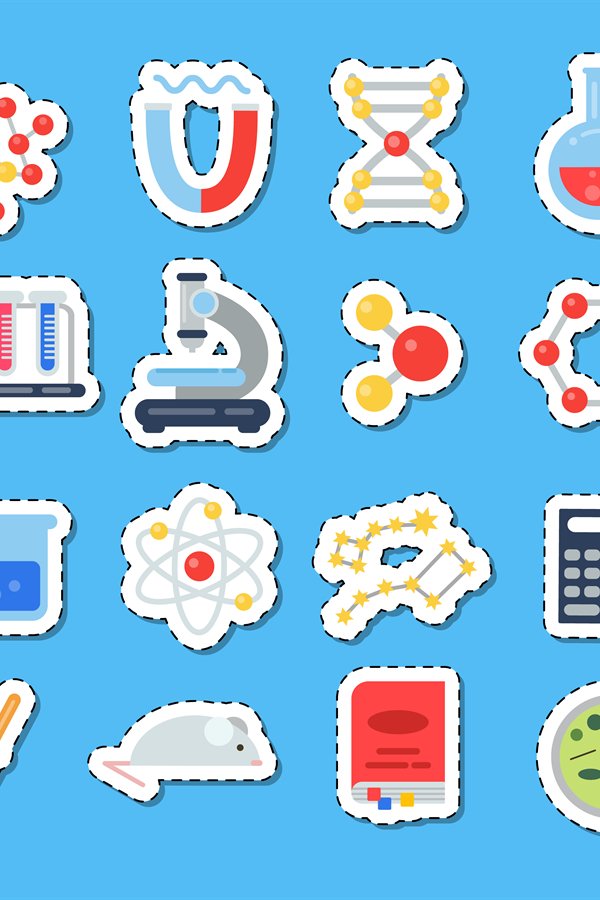 Vector flat style science icons stickers with (847455)