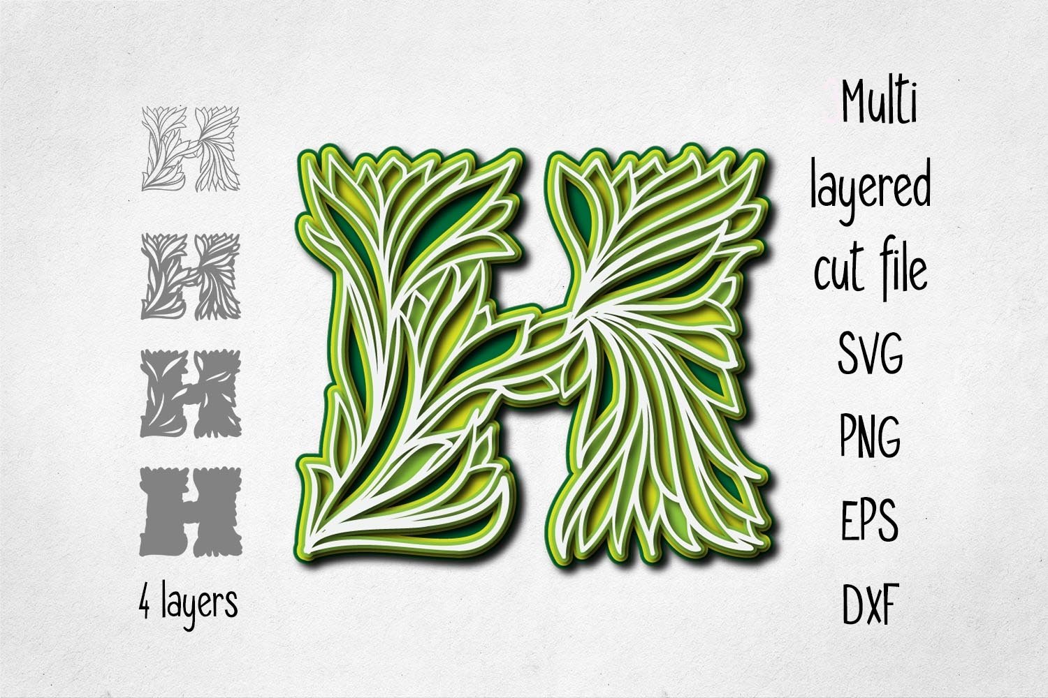 3D Layered Alphabet letter H