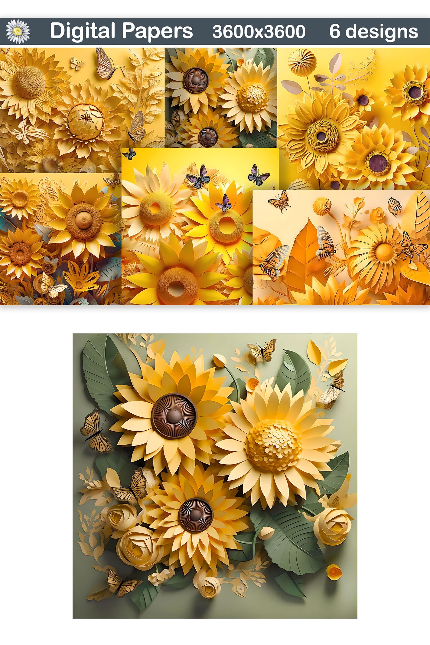 Sunflowers 3D Background | Sunflowers Digital Paper