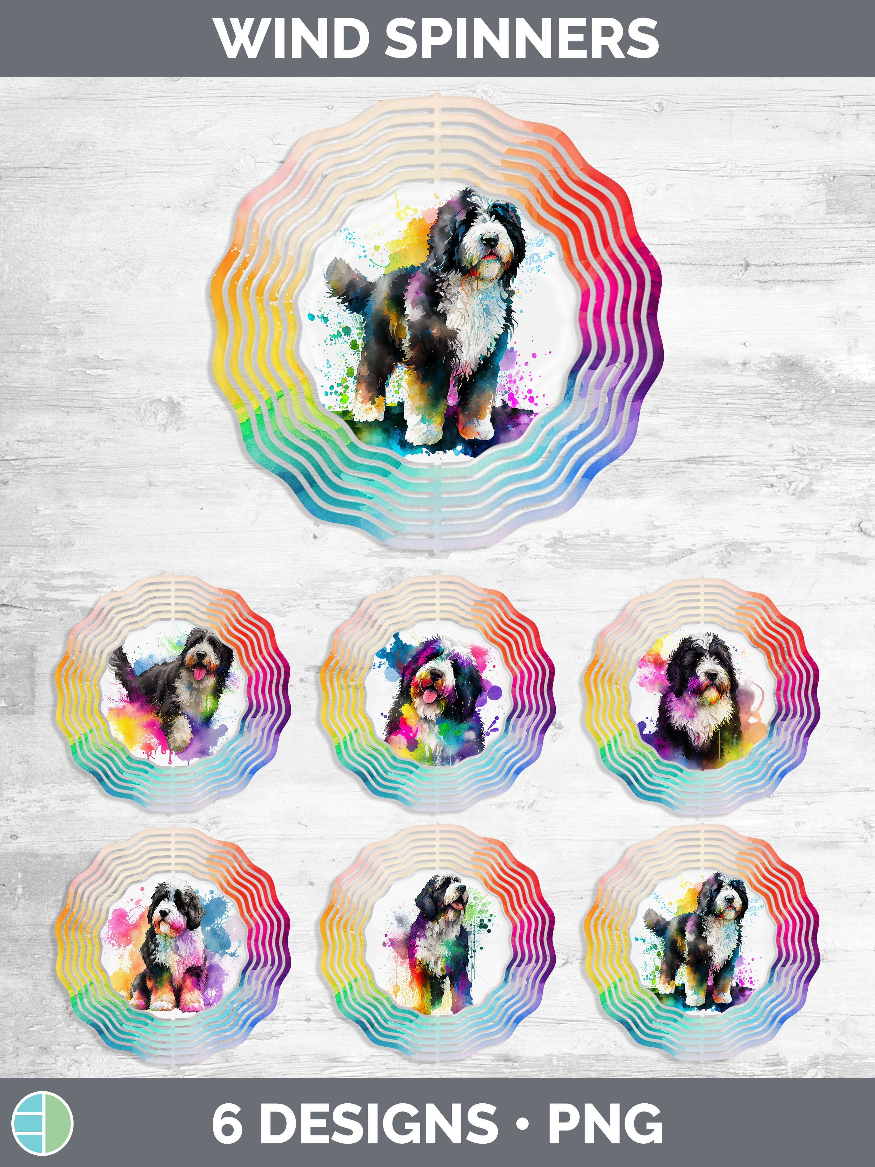 Rainbow Bernedoodle Dog Wind Spinner | Sublimation Spinner D
