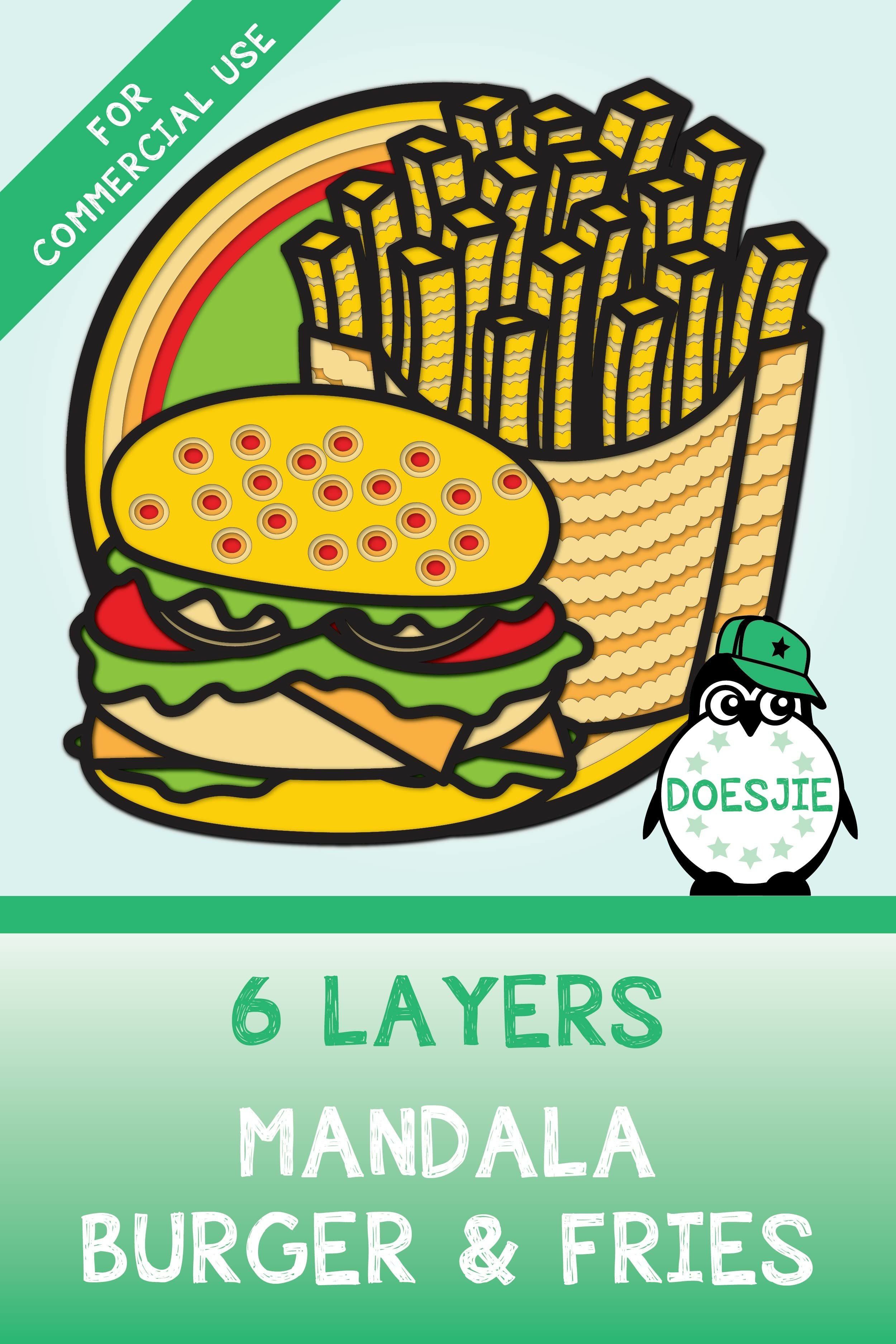 Burger and Fries 3D layered svg multi layer mandala food