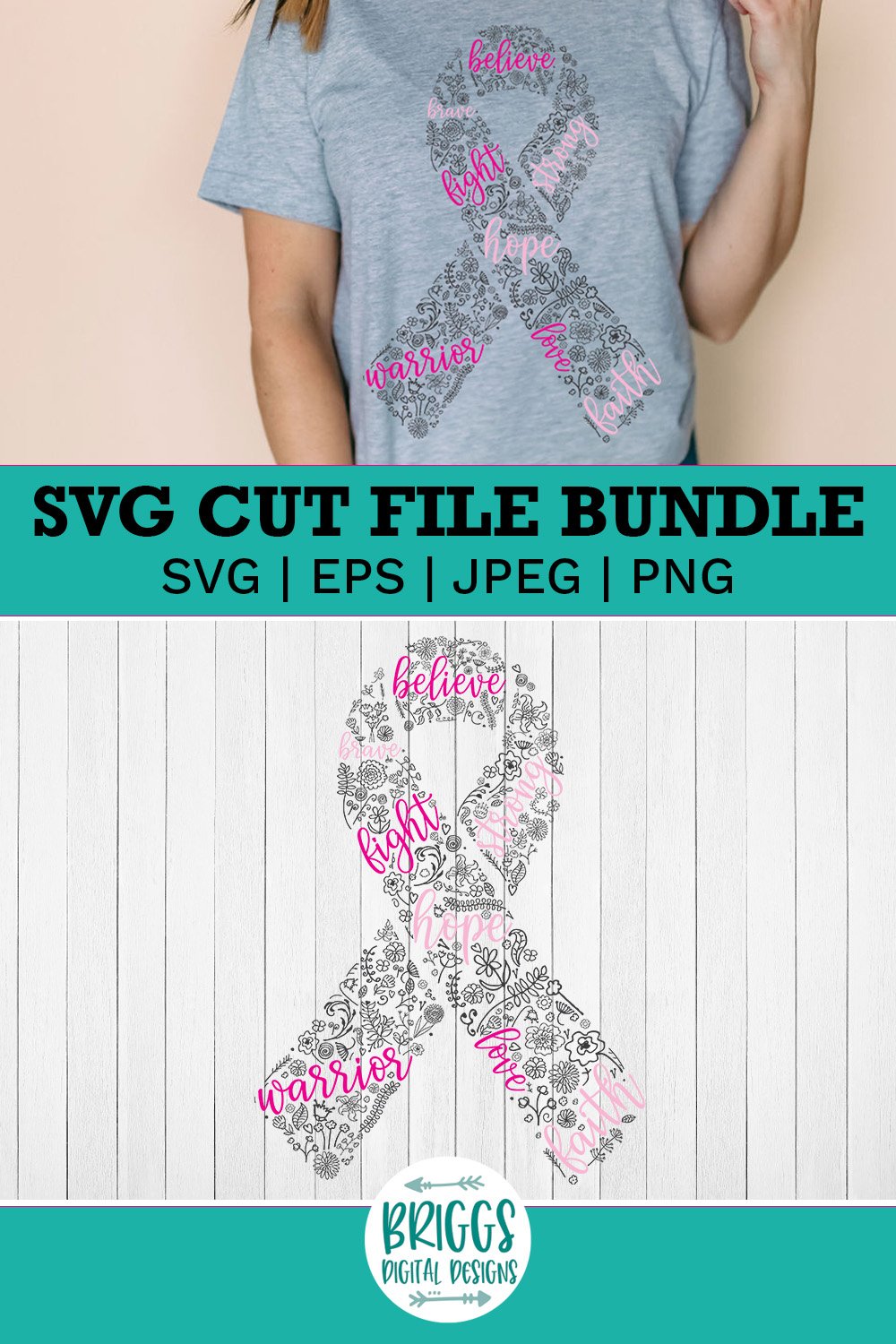 Breast Cancer SVG| Floral Pink Ribbon Cut File