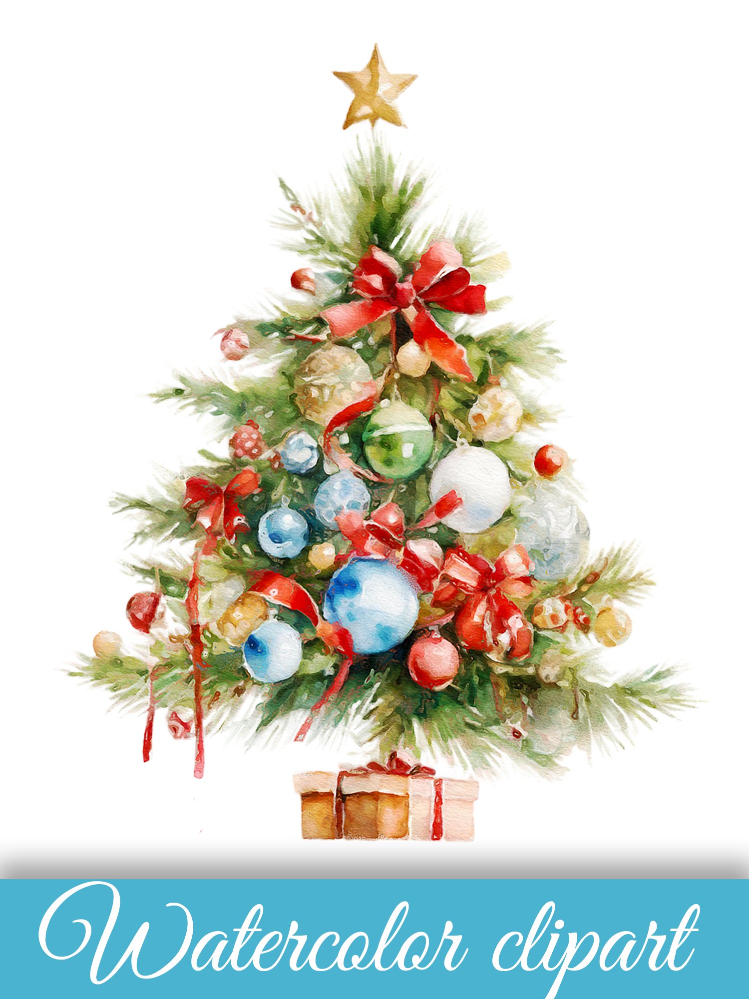 Christmas Tree Sublimation Watercolor Clipart / (3020231)