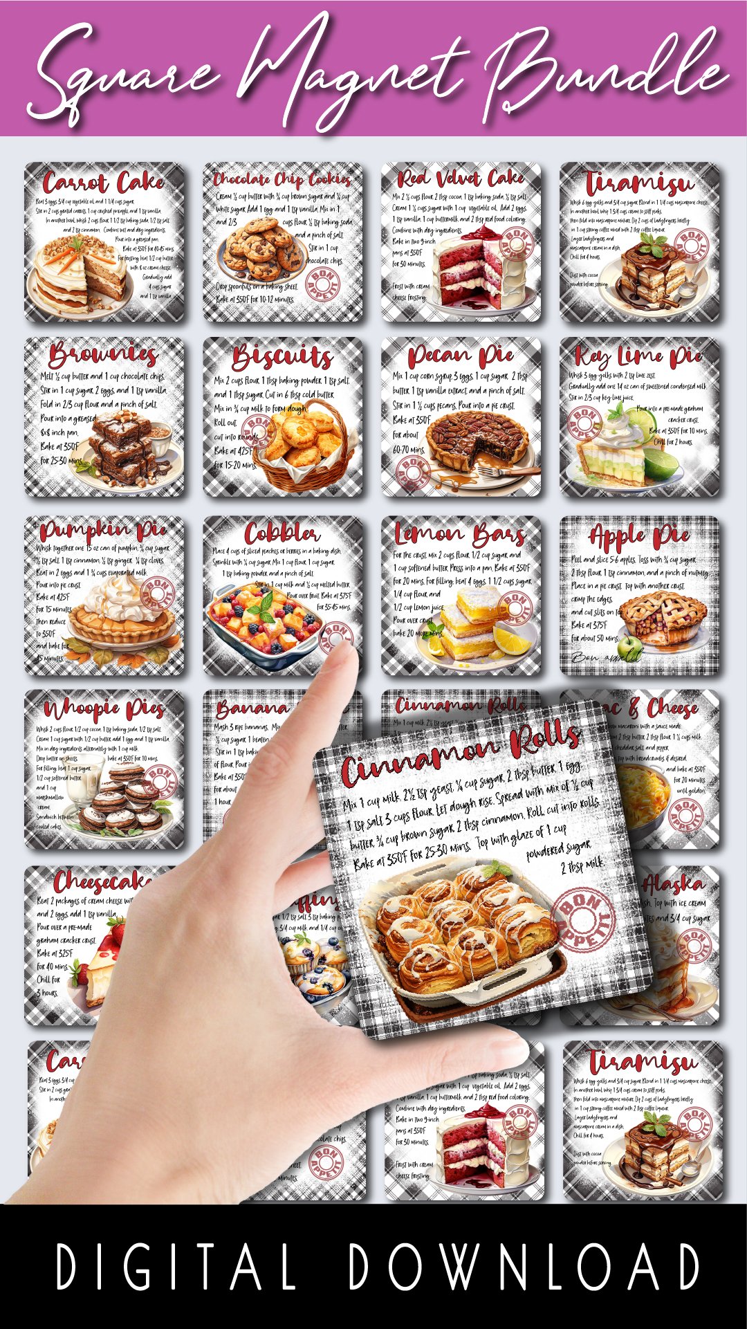 Baking Recipe Magnet Sublimation - Fridge Magnet PNG Bundle