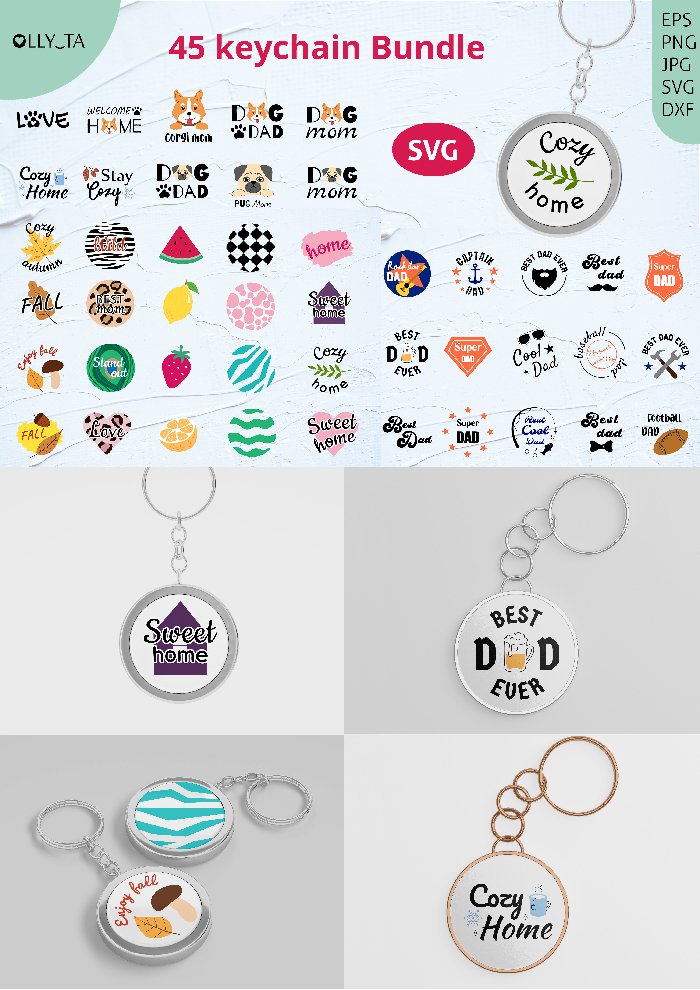 Circle keychain Different SVG bundle |45 design (1650117)