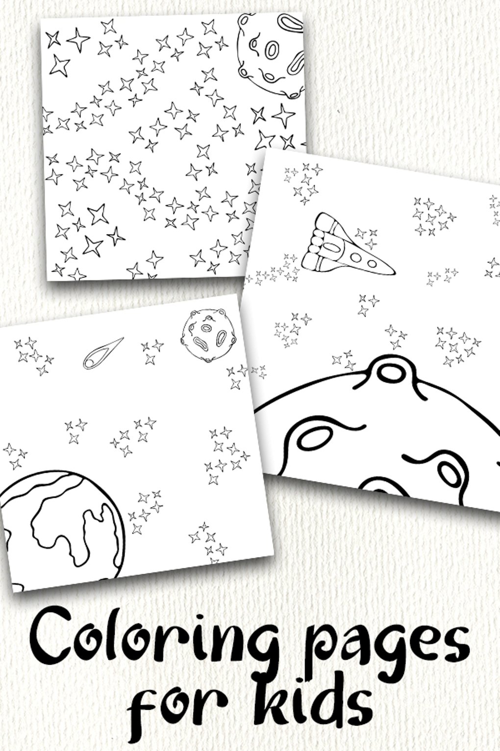 6 Coloring Pages For Kids. Outer Space Illustrations.
