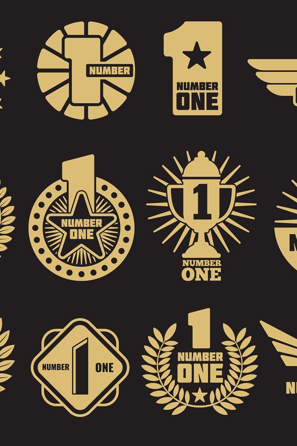 Golden number one retro identity logos and labels