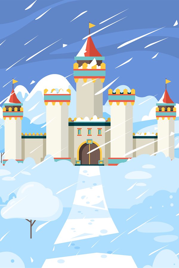 Winter castle. Fairytale frozen building kingdom medieval sn