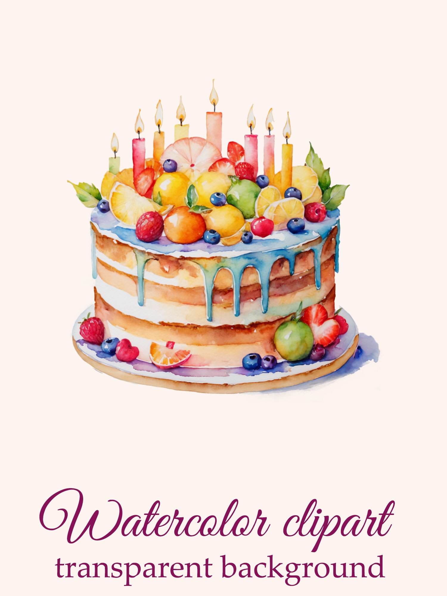 Watercolor Clipart Birthday Celebrations | Cake Illustration