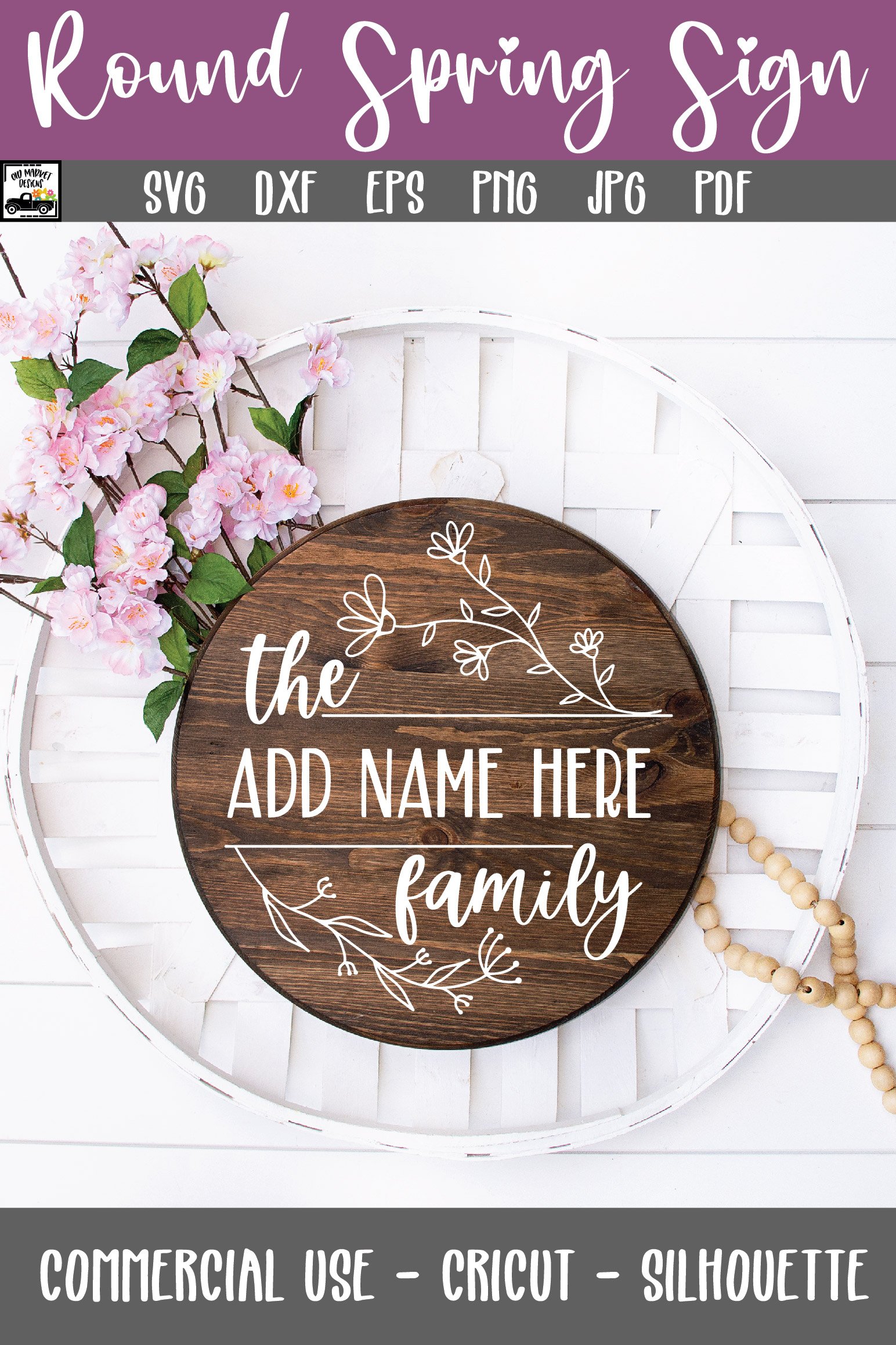 Round Family Name Sign SVG File | Spring Door Sign SVG File